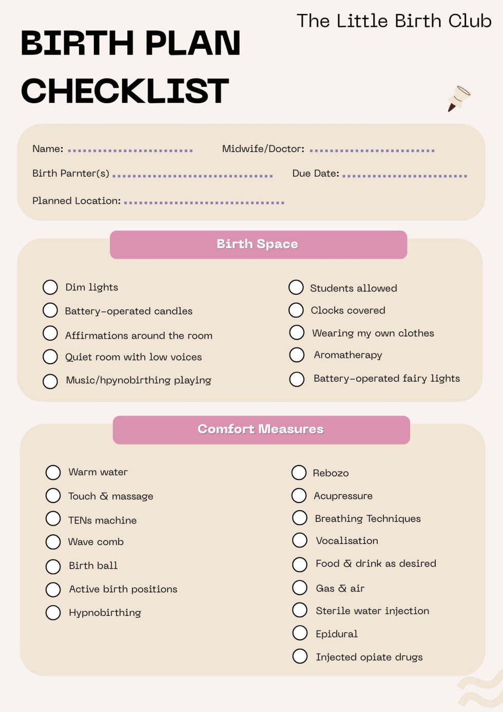 Free Birth Plan Template | The Little Birth Club | Doula